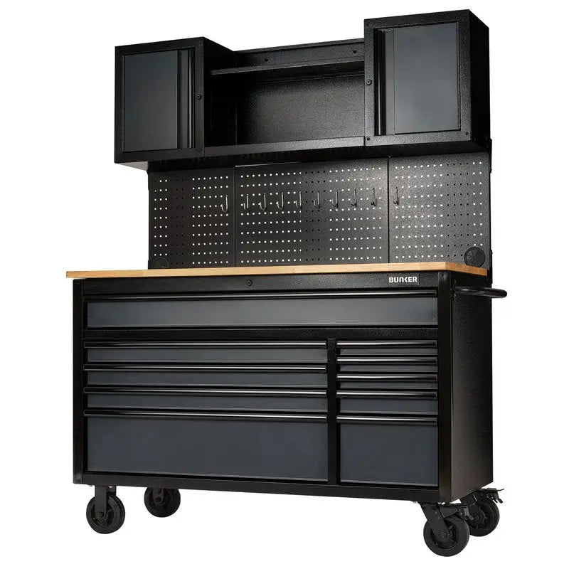 BUNKER® Roller Workstation With Workbench, 10 Drawer 56", Grey – Tanat ...